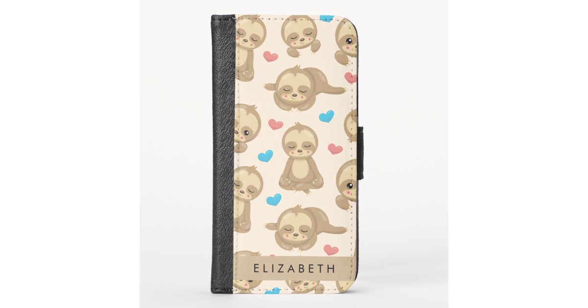 Pattern Of Sloths, Cute Sloths, Hearts, Your Name iPhone Wallet Case ...
