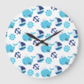 Pattern Of Whales, Cute Whales, Blue Whales Large Clock | Zazzle