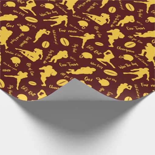 Pattern Of Yellow Football Players On Burgundy Wrapping Paper | Zazzle