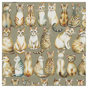 Cute Orange Tabby Cat Floral Repeat Pattern Fabric | Zazzle