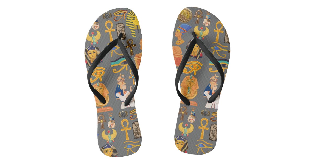 Pattern Symbol Ancient Egyptian Hieroglyphic Flip Flops | Zazzle