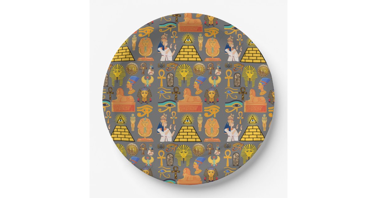 Pattern Symbol Ancient Egyptian Hieroglyphic Paper Plates | Zazzle