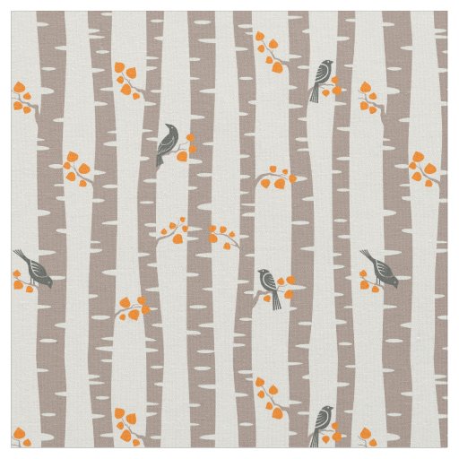 Pattern with autumn trees and birds fabric | Zazzle