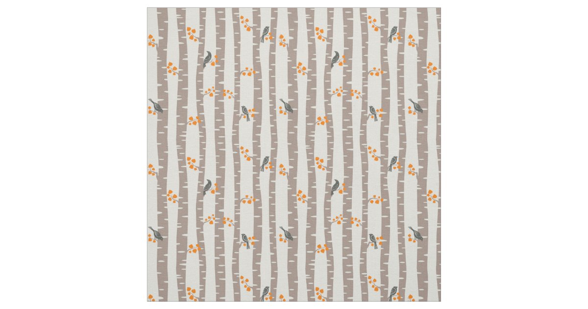 Pattern with autumn trees and birds fabric | Zazzle