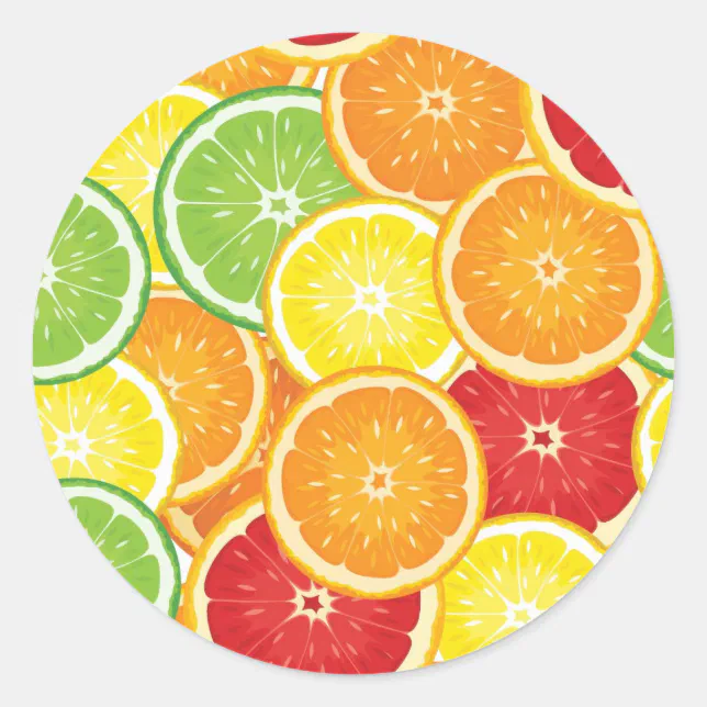 Pattern with citrus fruits classic round sticker | Zazzle