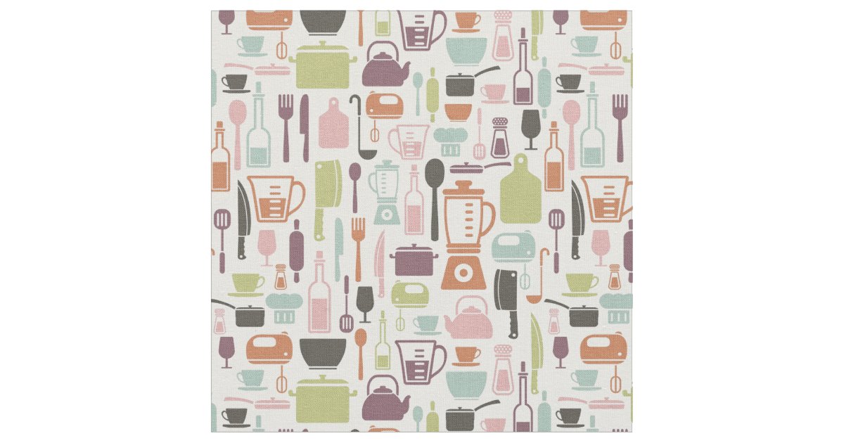 Pattern with colorful cooking icons fabric | Zazzle