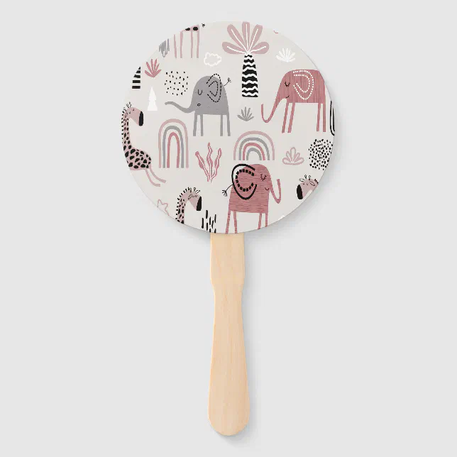 pattern with cute elephants and giraffes giant hand fan | Zazzle