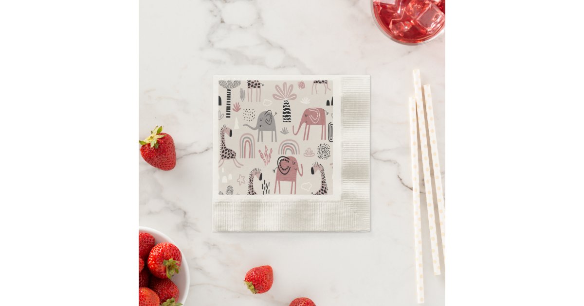 pattern with cute elephants and giraffes giant napkins | Zazzle