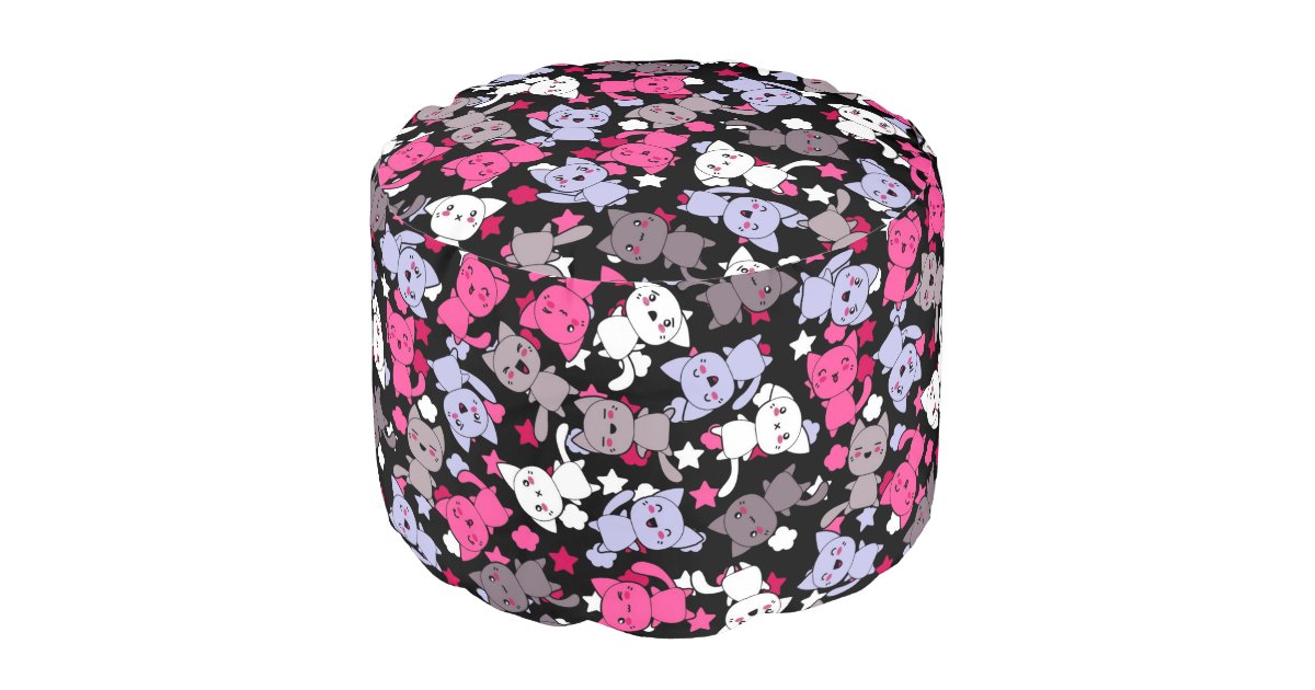 pattern with cute kawaii doodle cats 3 pouf | Zazzle