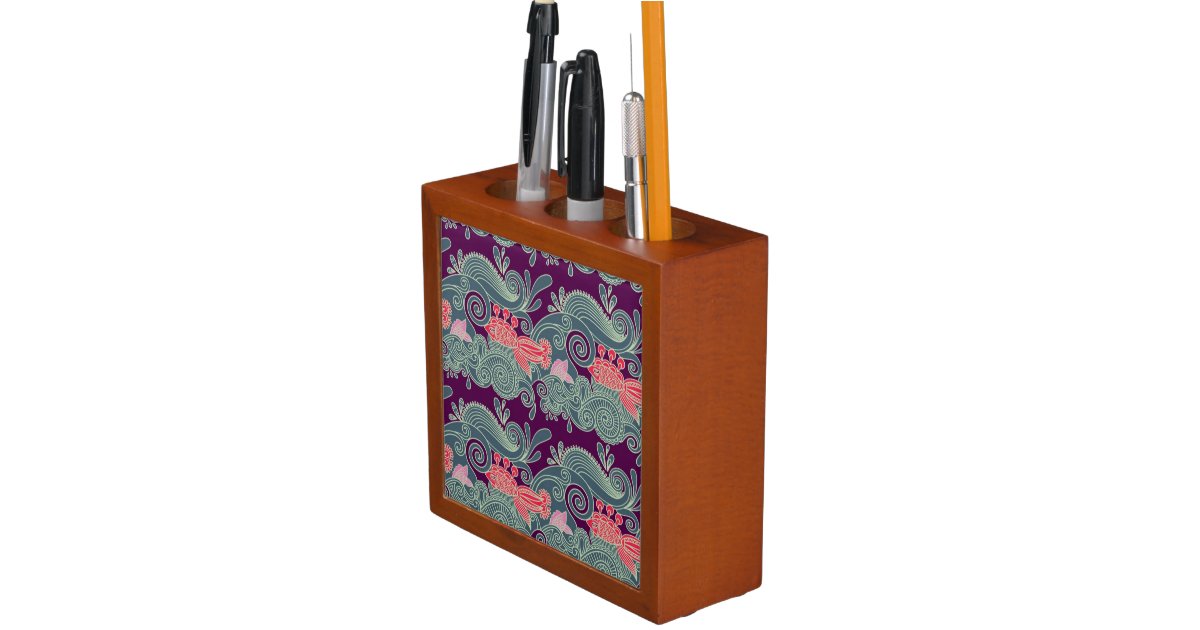 Pattern With Fish And Purple Wave Desk Organizer | Zazzle