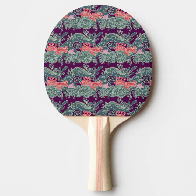 Pattern With Fish And Purple Wave Ping-Pong Paddle | Zazzle