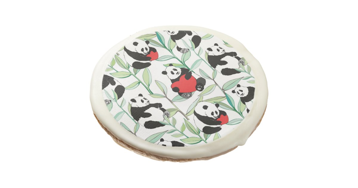 pattern with lovely pandas with hearts sugar cookie | Zazzle