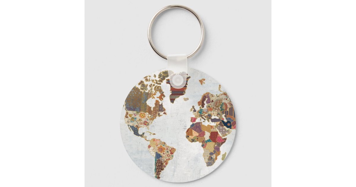 Pattern World Map Keychain | Zazzle