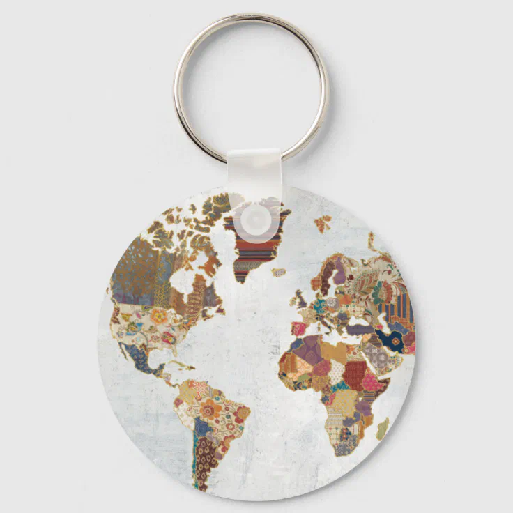 Pattern World Map Keychain | Zazzle