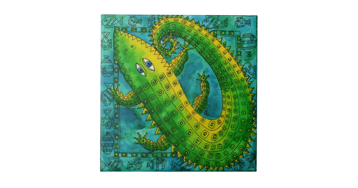 Patterned Crocodile Watercolour Illustration Ceramic Tile | Zazzle