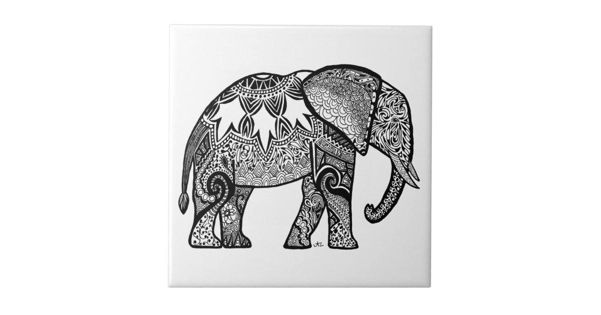 Patterned Elephant Ceramic Tile | Zazzle