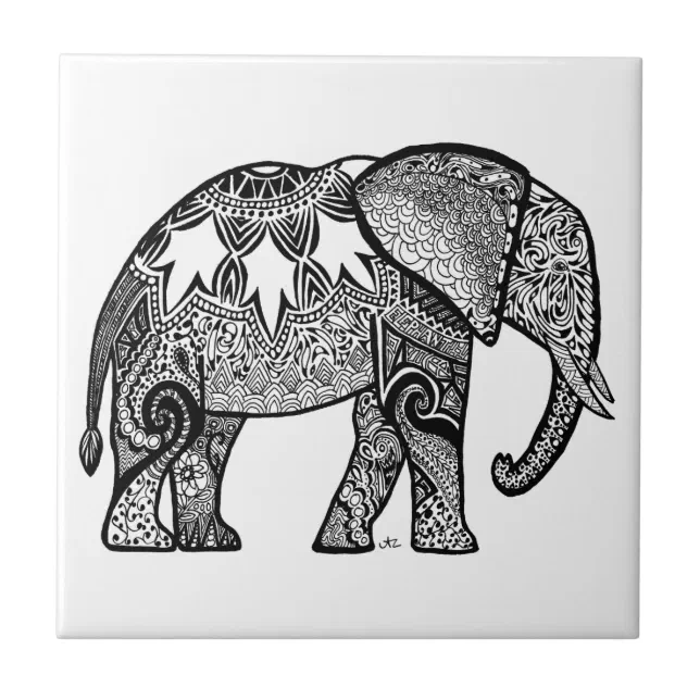 Patterned Elephant Ceramic Tile | Zazzle