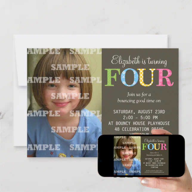 Patterned Four Birthday Party Invitation | Zazzle