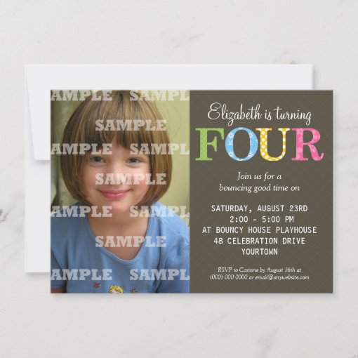 Patterned Four Birthday Party Invitation | Zazzle