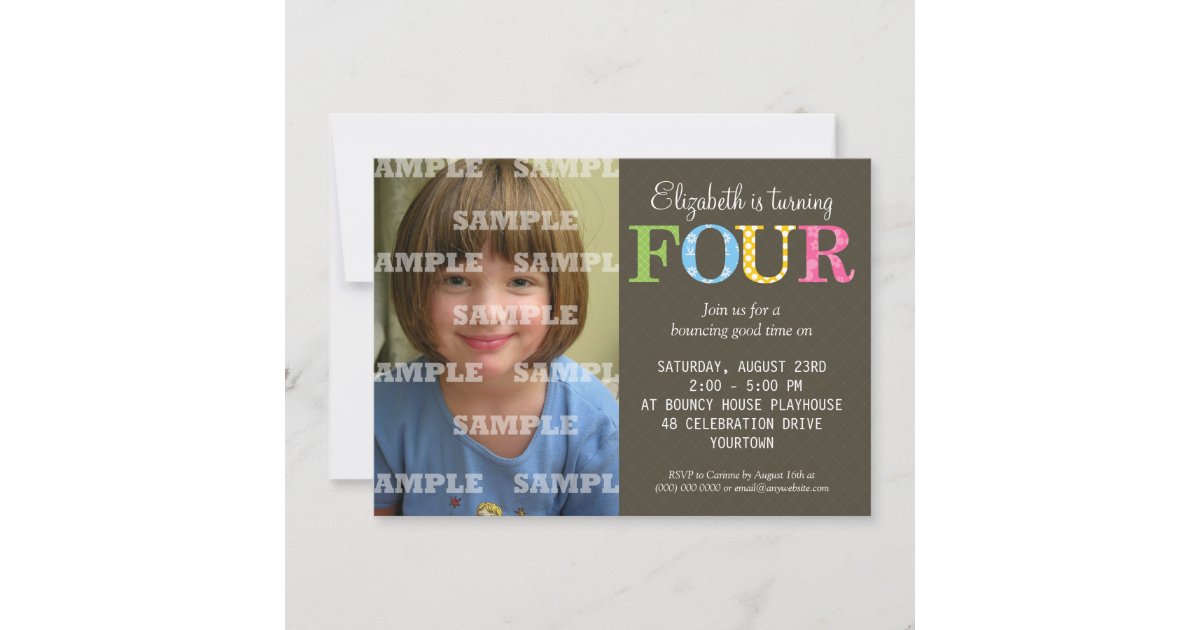 Patterned Four Birthday Party Invitation | Zazzle