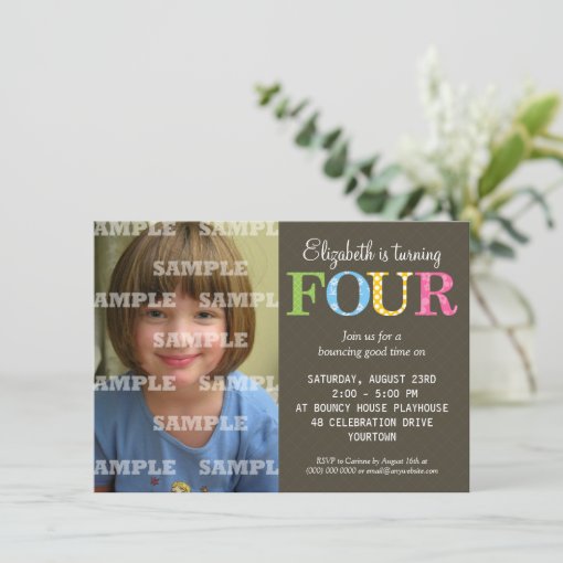 Patterned Four Birthday Party Invitation | Zazzle