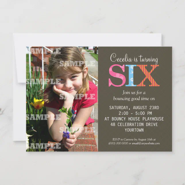 Patterned Six Birthday Party Invitation | Zazzle