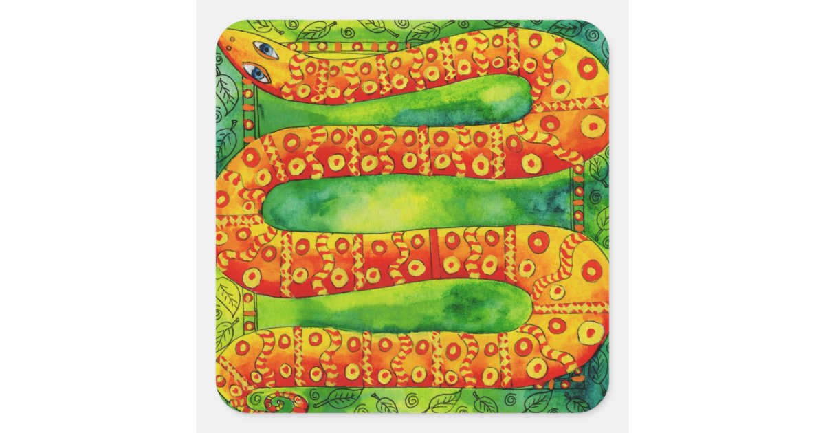 Patterned Snake Square Sticker | Zazzle