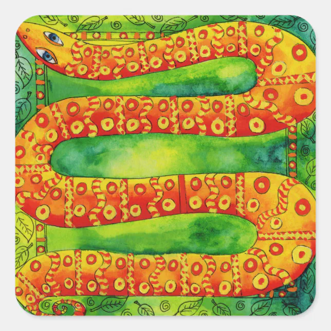 Patterned Snake Square Sticker | Zazzle