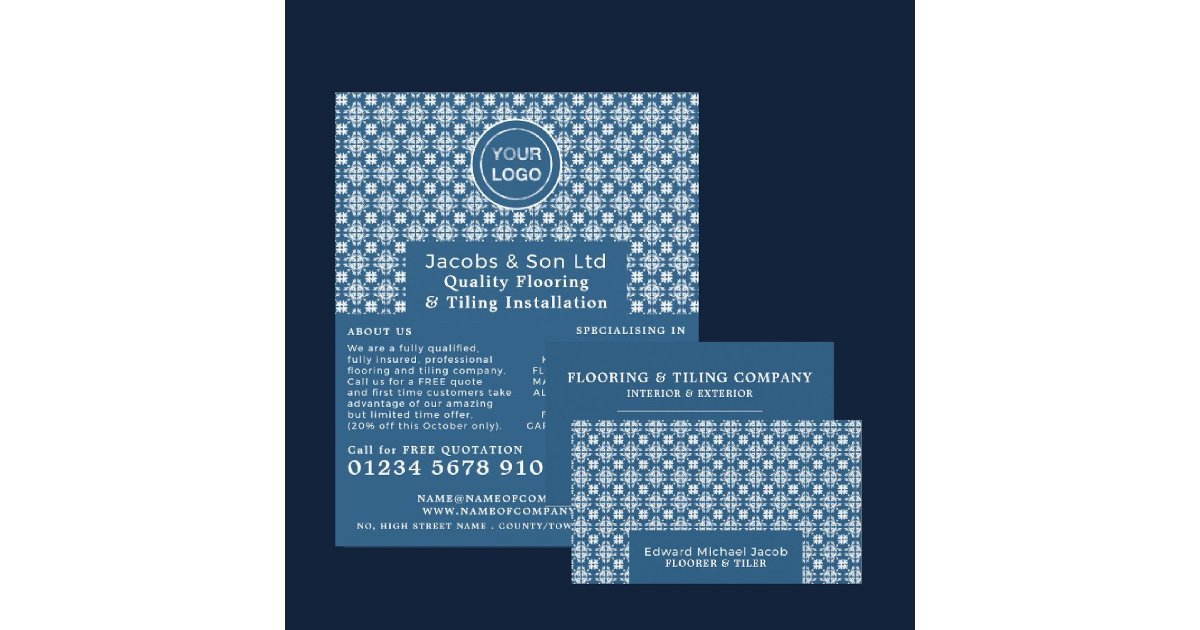 Patterned Tiles, Floorer, Tile Installer Business Card | Zazzle