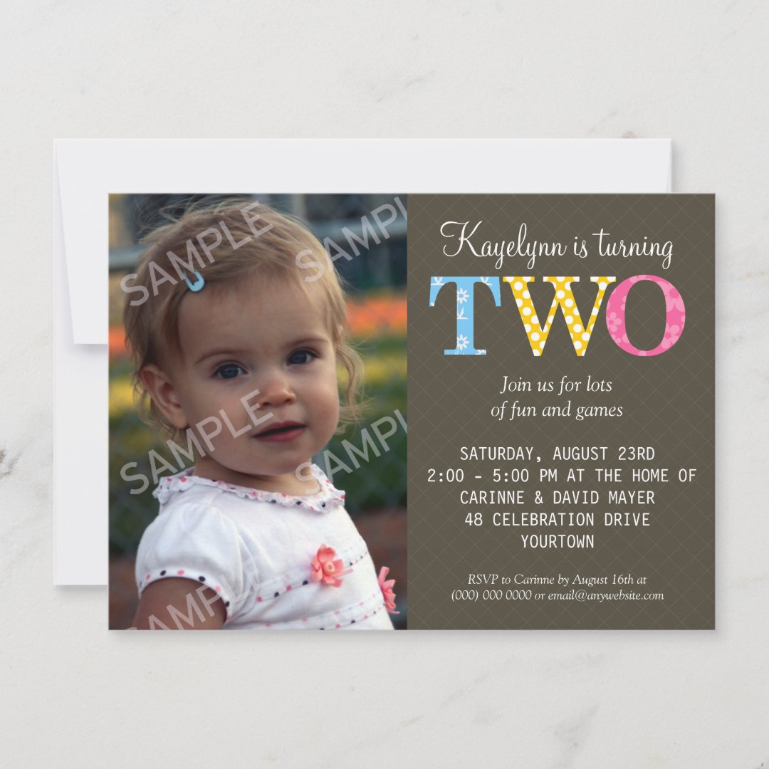 Patterned Two Birthday Party Invitation | Zazzle