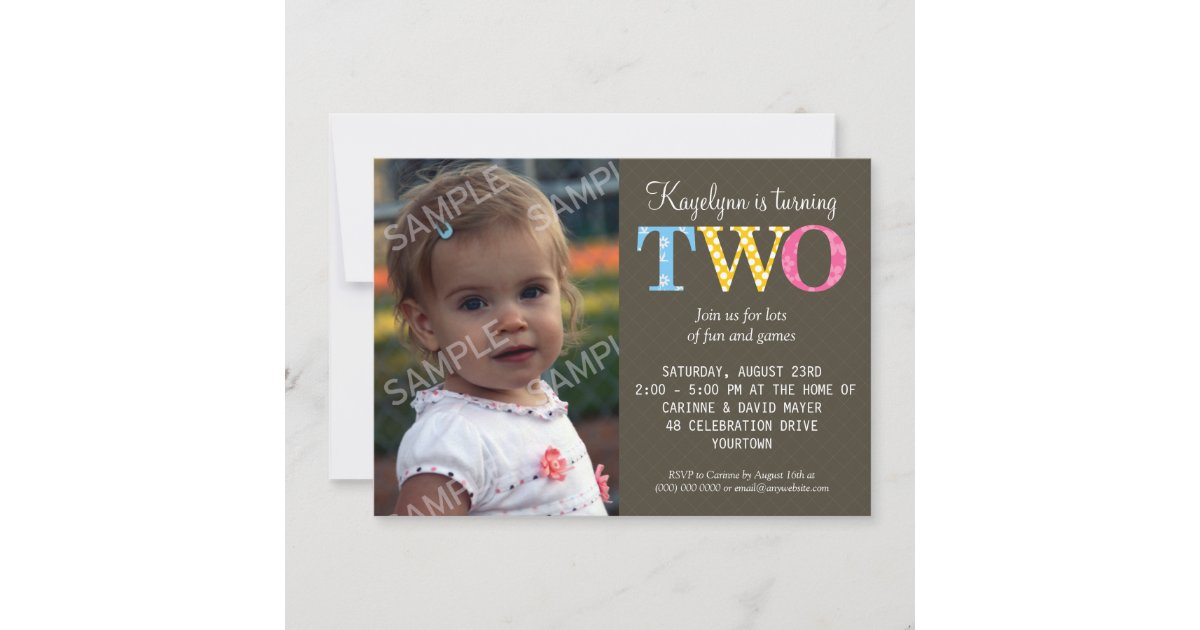 Patterned Two Birthday Party Invitation | Zazzle