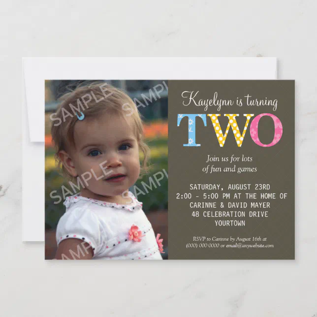 Patterned Two Birthday Party Invitation | Zazzle