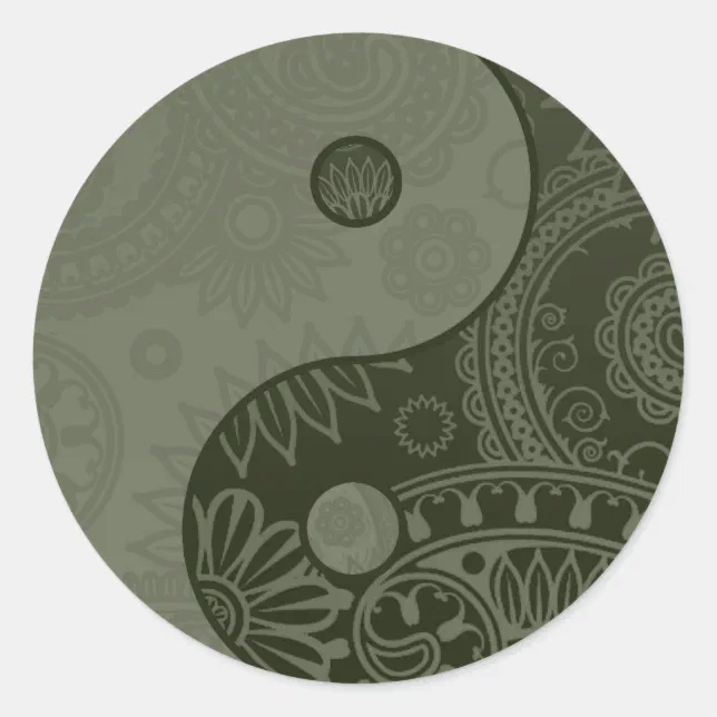 Patterned Yin Yang Sage Green Classic Round Sticker | Zazzle