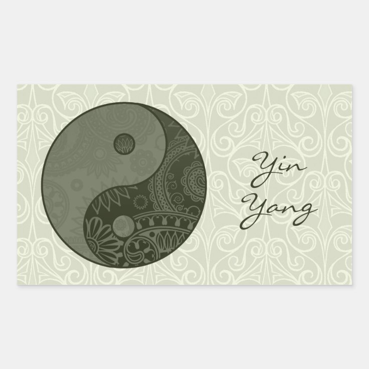 Patterned Yin Yang Sage Green Rectangular Sticker | Zazzle