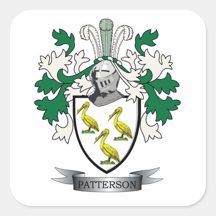 Patterson Family Crest Coat of Arms Square Sticker | Zazzle