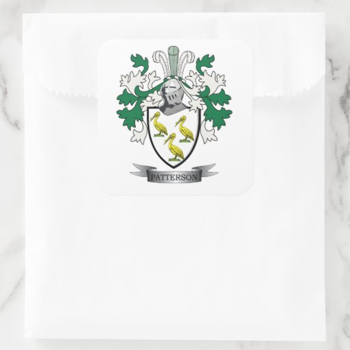Patterson Family Crest Coat of Arms Square Sticker | Zazzle