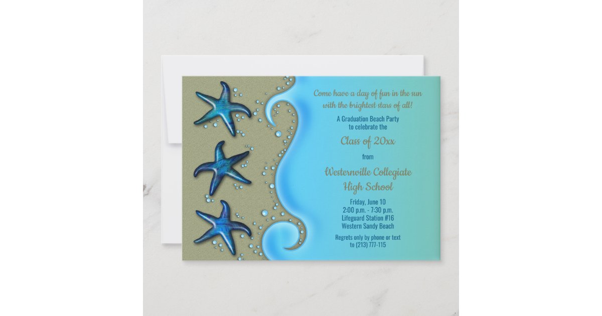 Paua Shell Starfish Beach Graduation Invitation | Zazzle