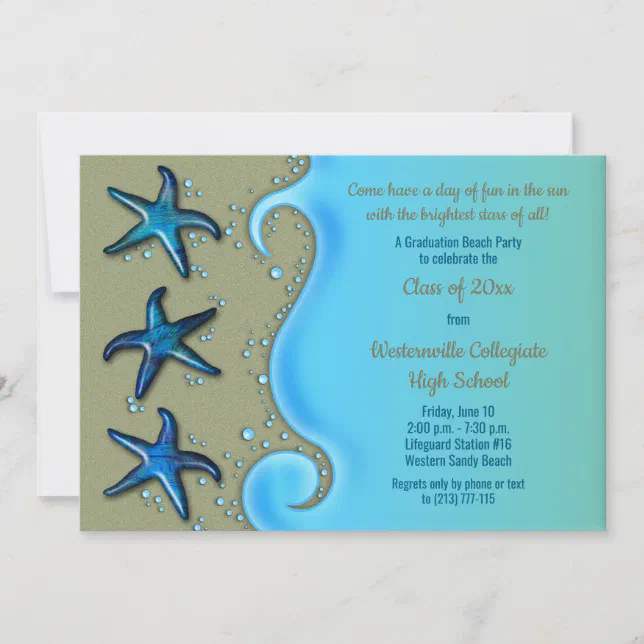 Paua Shell Starfish Beach Graduation Invitation | Zazzle