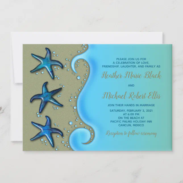 Paua Shell Starfish Wedding Invitation | Zazzle