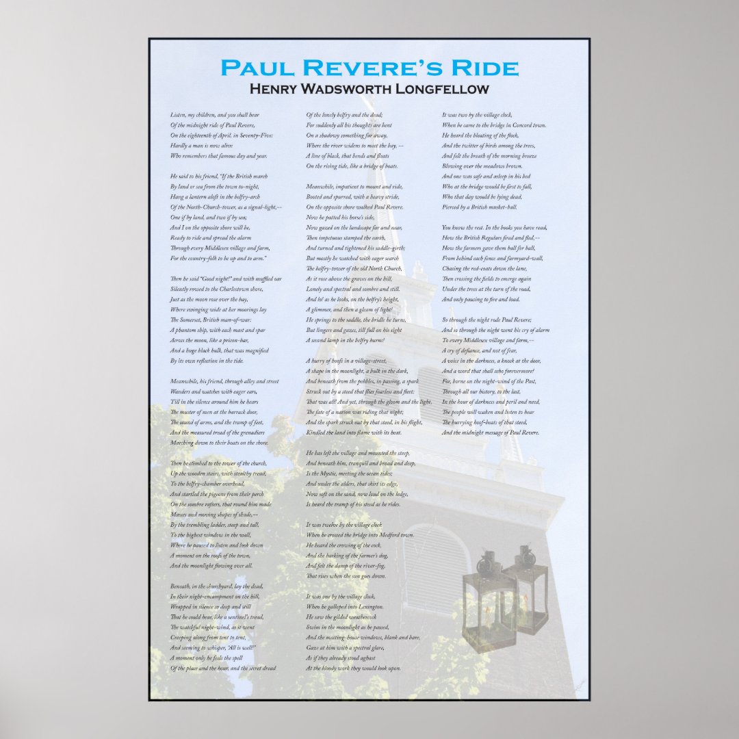 Paul Revere's Midnight Ride by Longfellow Poster | Zazzle