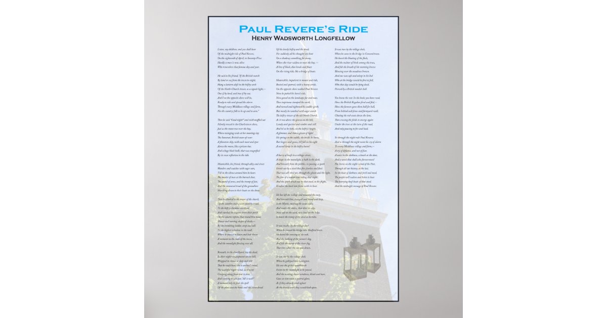 Paul Revere's Midnight Ride by Longfellow Poster | Zazzle