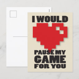 Pause My Game Gamer Nerdy Valentines Card | Zazzle