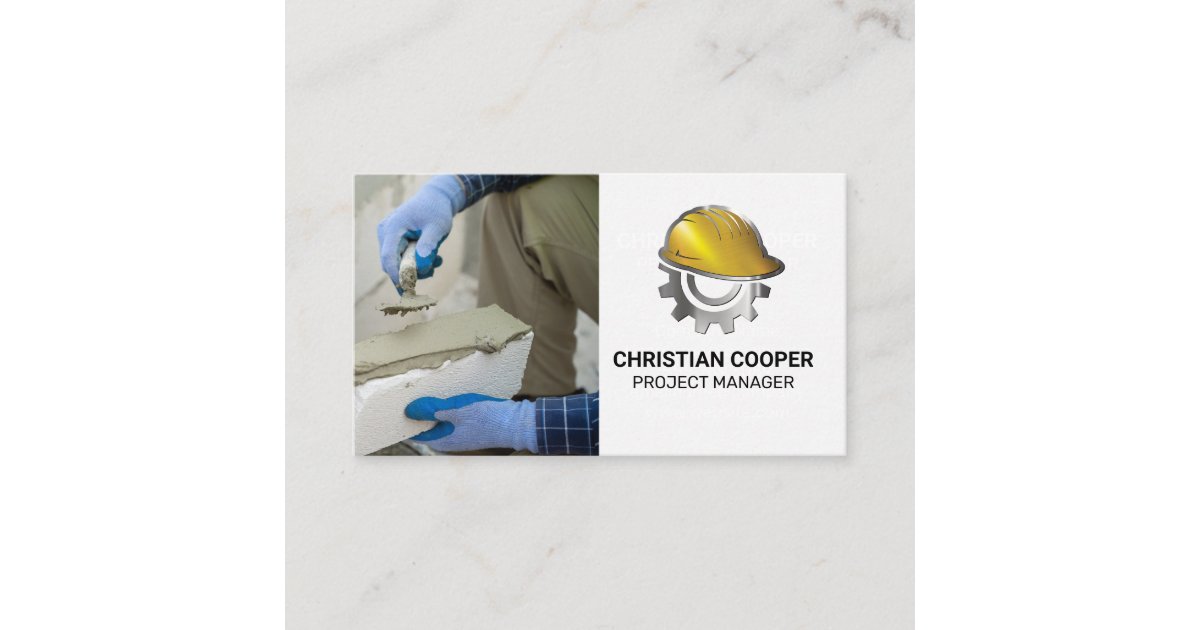 Paver | Construction Hard Hat Gear Logo Business Card | Zazzle