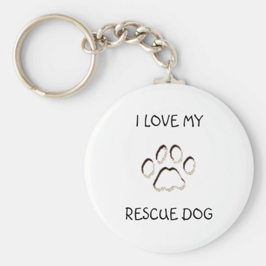 paw background, I LOVE MY, RESCUE DOG Keychain | Zazzle.com