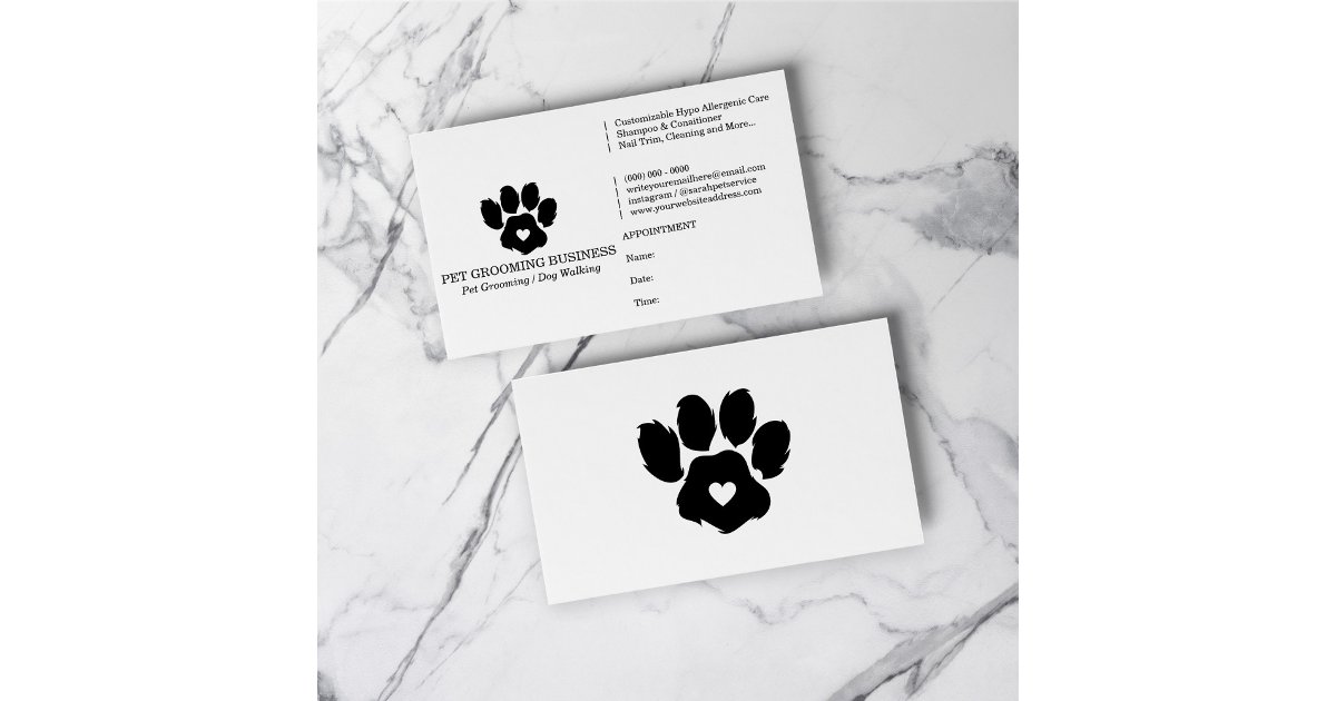Paw Minimalist Pet Branding Appointment Reminder Business Card | Zazzle