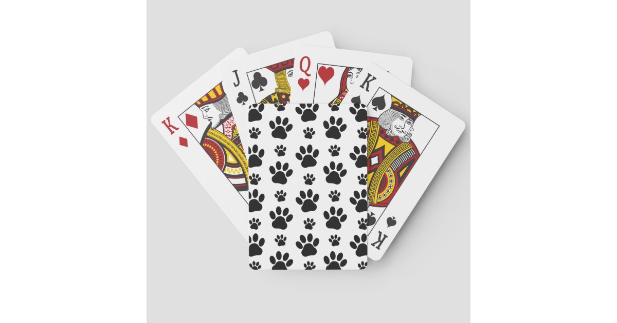 Paw Pattern, Dog Paws, Paw Prints, Black and White Poker Cards | Zazzle
