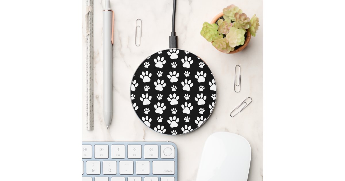 Paw Pattern, Paw Prints, Dog Paws, Black and White Wireless Charger ...