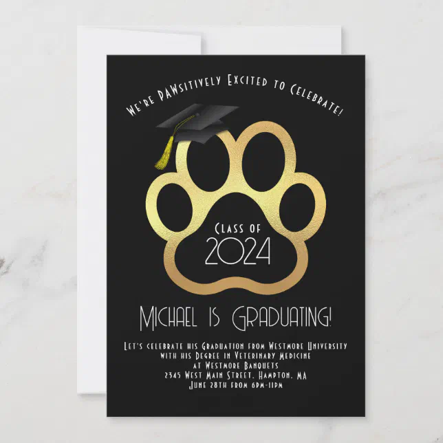 Paw Pet Veterinarian Graduation Party Invitation | Zazzle