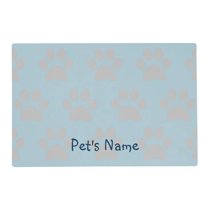 Paw Print Blue and Grey Personalized Pet Placemat | Zazzle