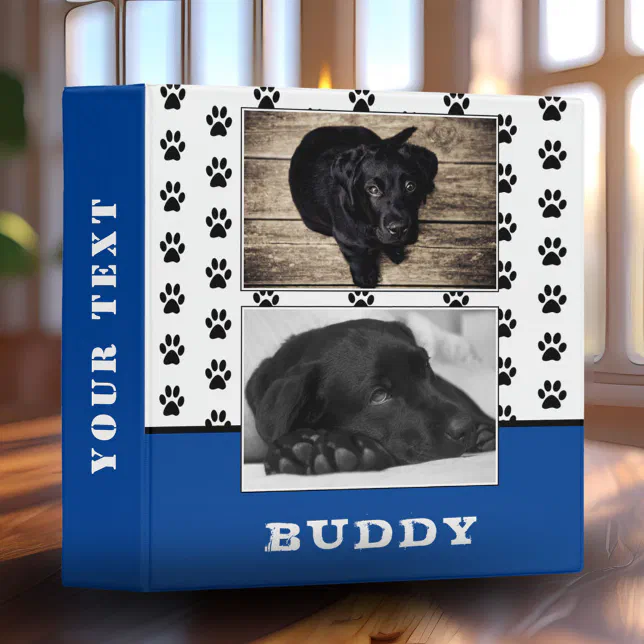 Paw Print Blue Pet Dog Photo Album 3 Ring Binder | Zazzle